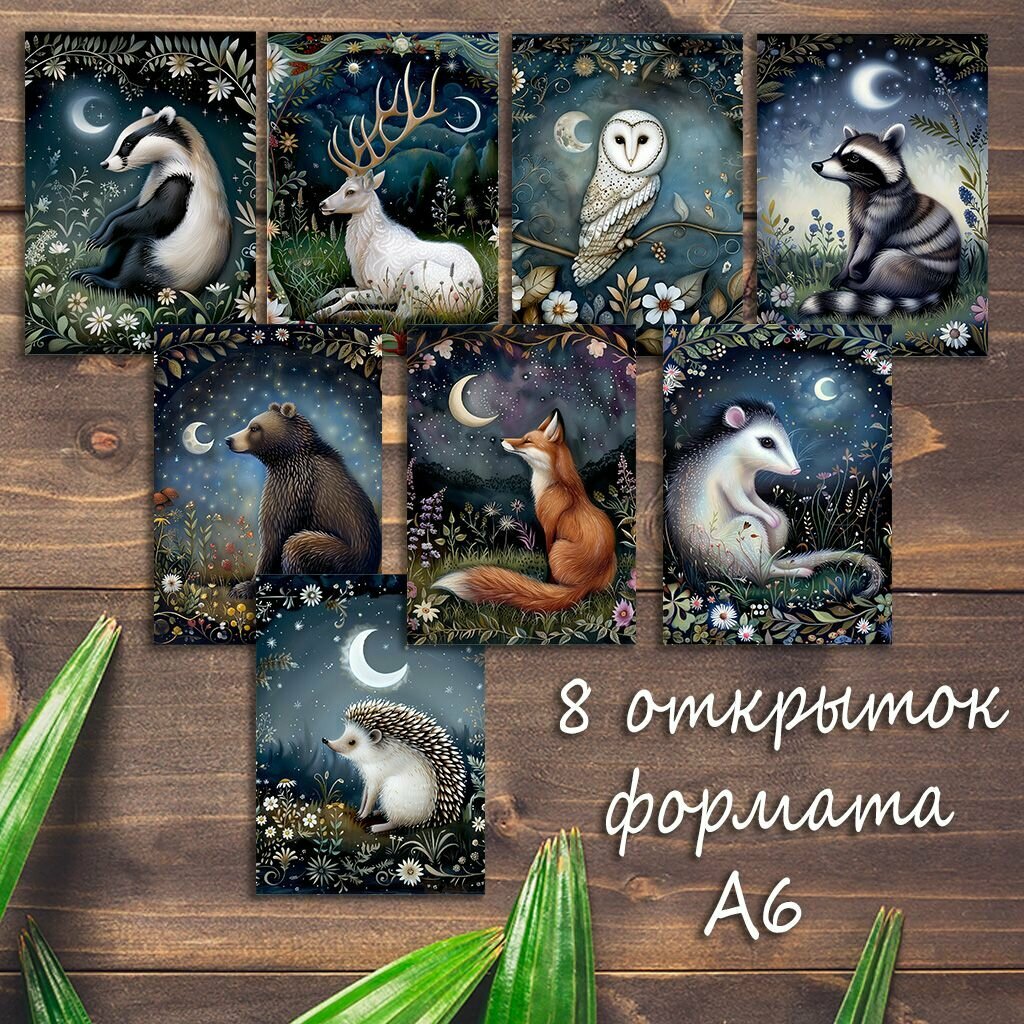 Большой набор открыток Лесные жители, 8 штук