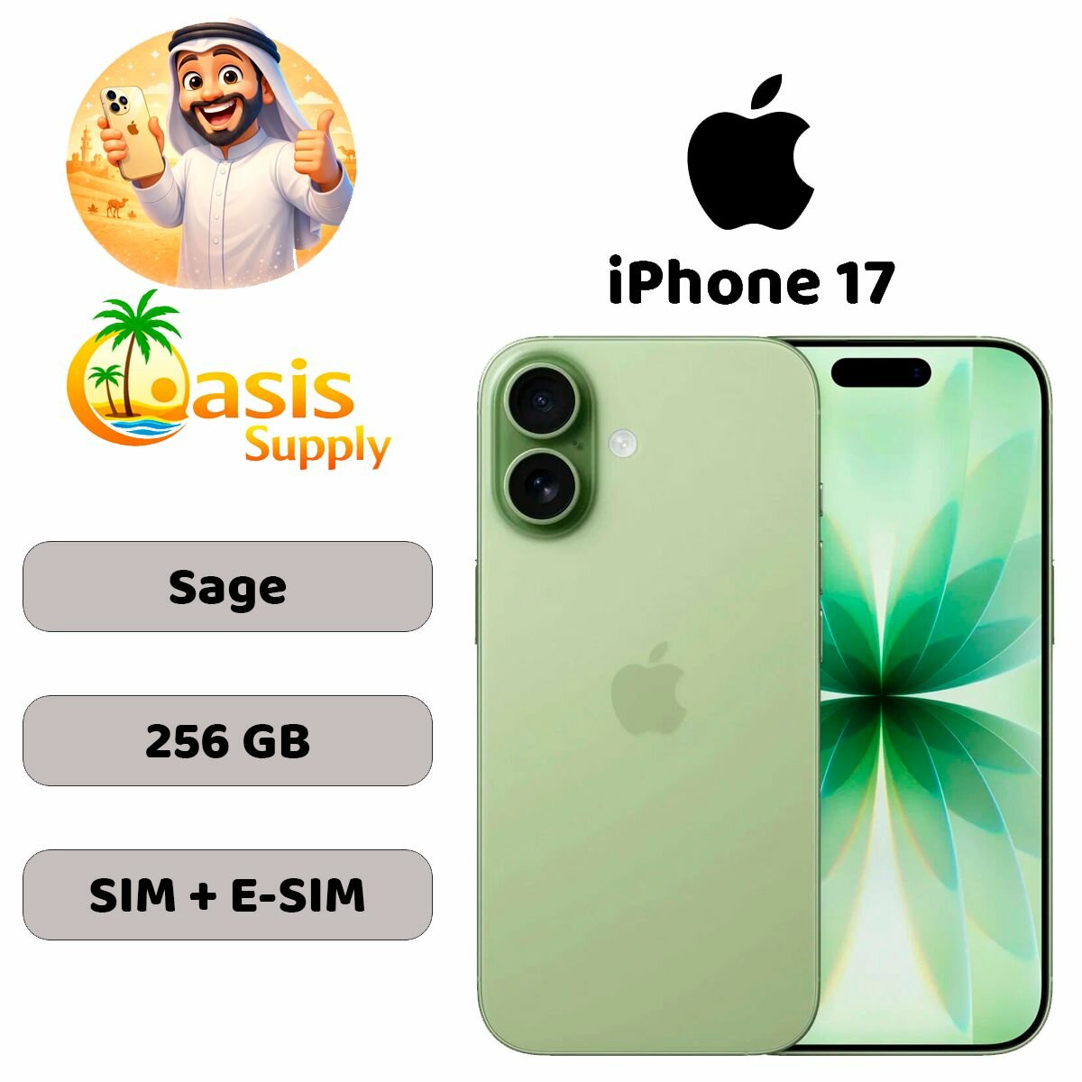 Смартфон Apple iPhone 17, 256 GB, Sim+Esim, зеленый