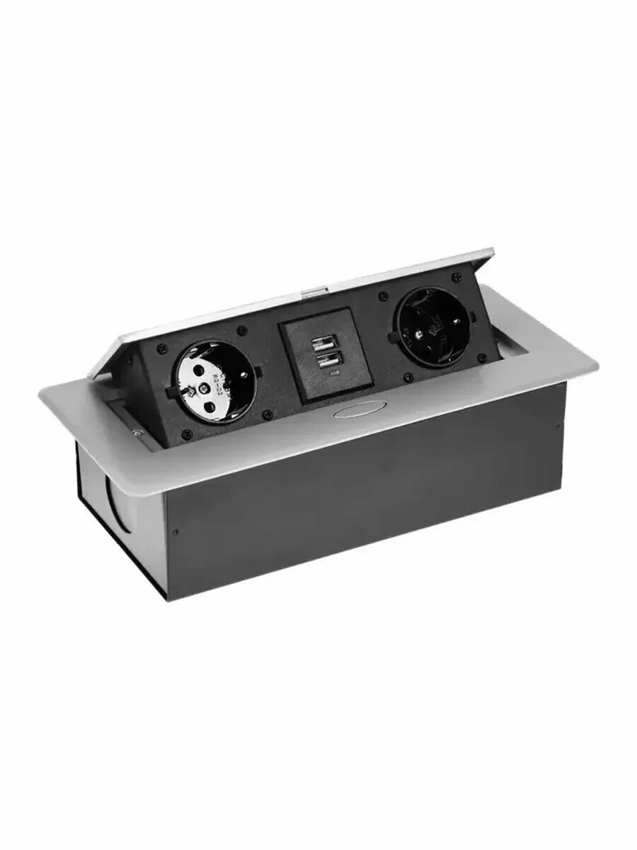 Выдвижная мебельная розетка с USB и двумя гнёздами