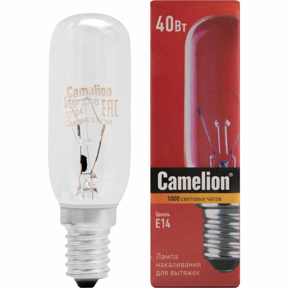 Лампа накаливания Camelion MIC 40/T25/CL/E14 40Вт Е14 для вытяжек (12984), 1505608