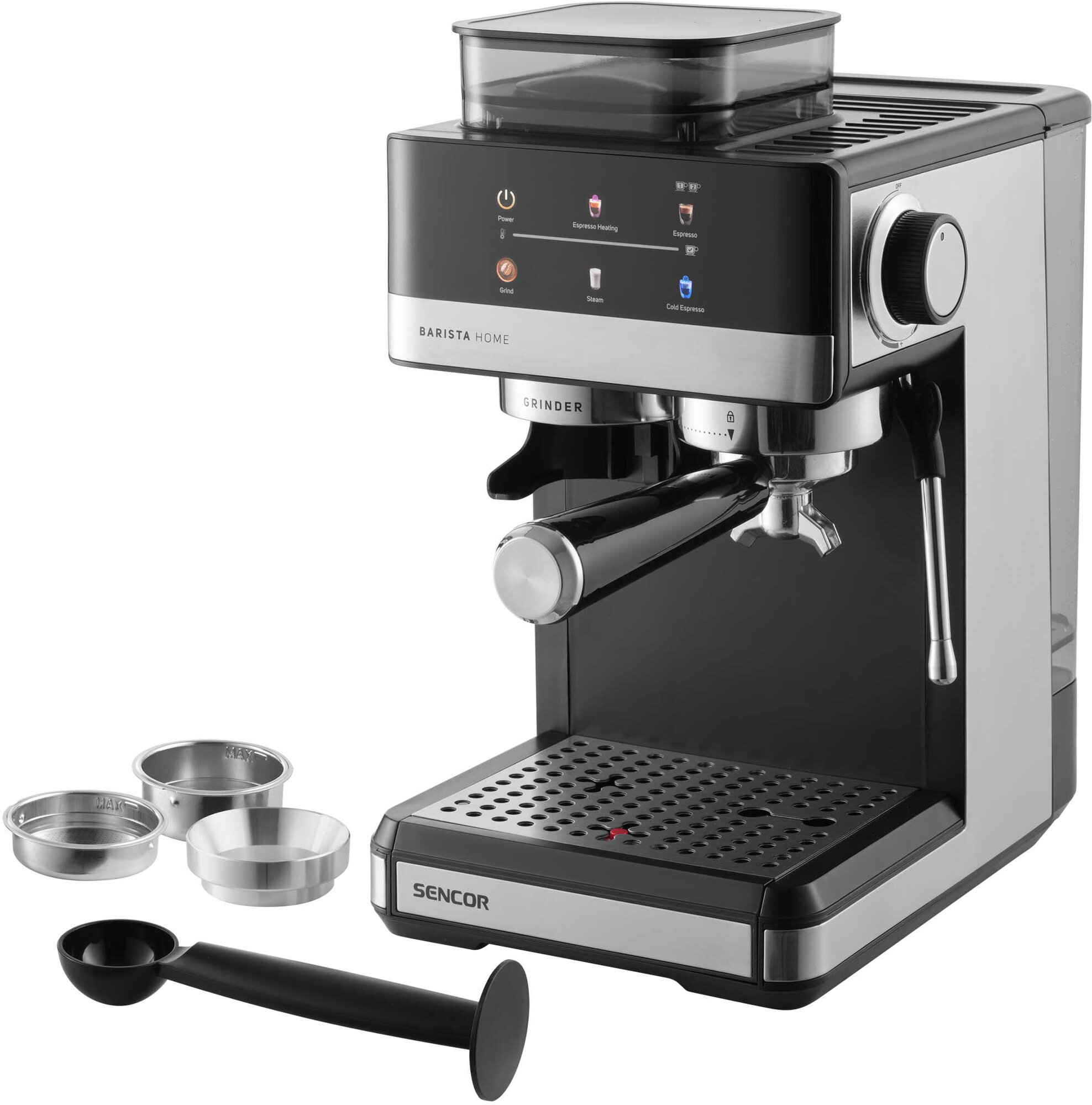 Кофейная станция Sencor SES 5000SS, 1350 Вт, капучинатор ручной, используемый кофе: молотый/зерновой