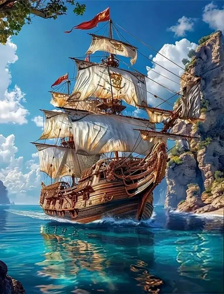 Алмазная мозаика на подрамнике 5D DIY/40x50 "Лунный водопад" (без единой рамки)