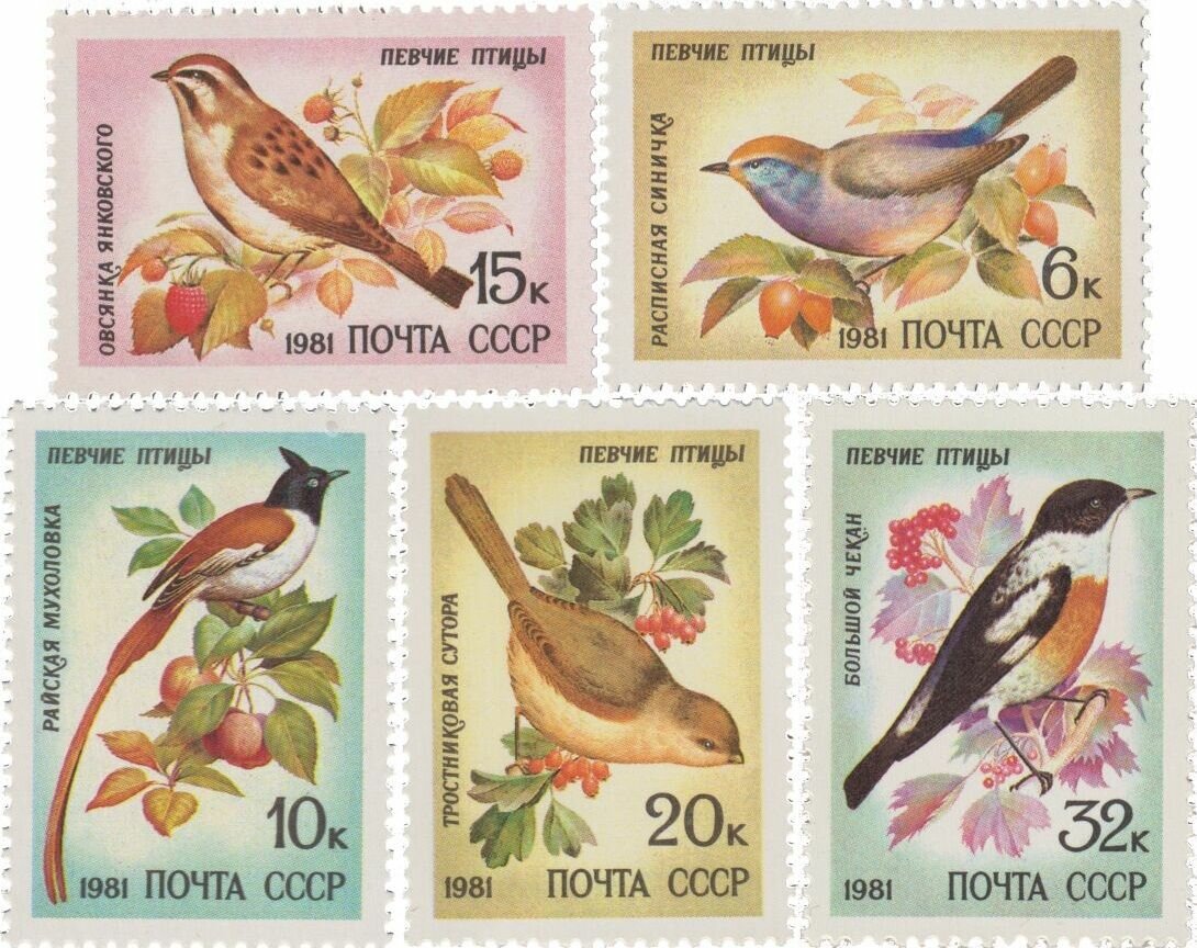 1981-076-80 Серия Набор марок 5 шт СССР Певчие птицы III O