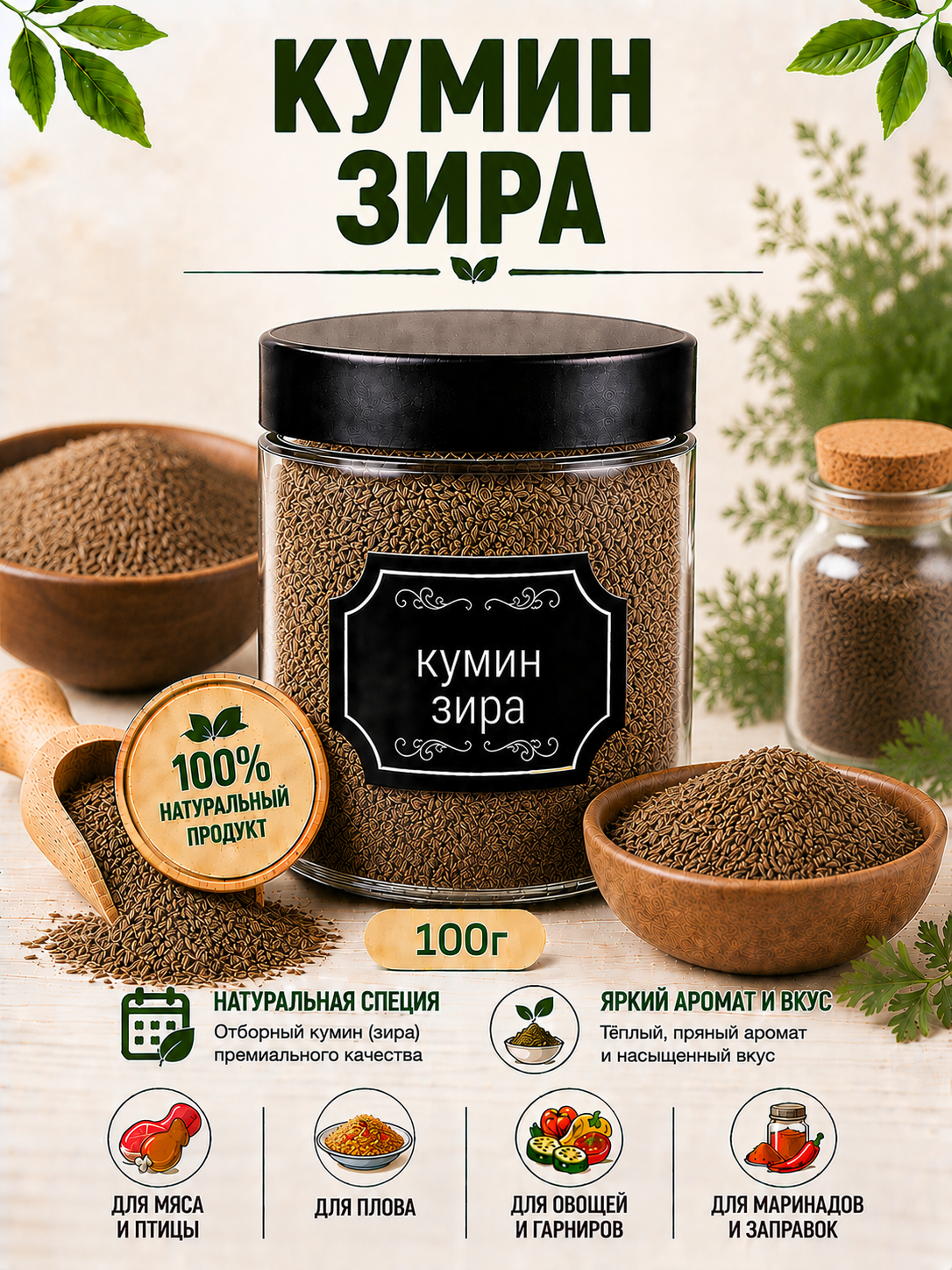 Кумин Зира натуральная, Индия, 100г