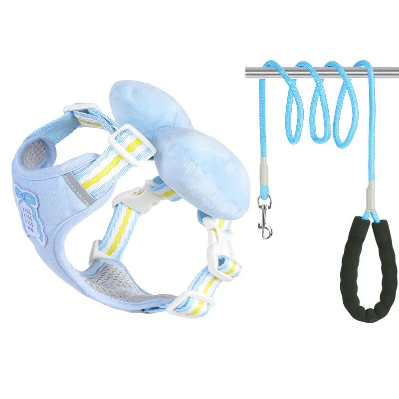 Регулируемая жилетка-шлейка для собак с бантом Polyester Cotton Webbing Голубой, S, Blue round rope