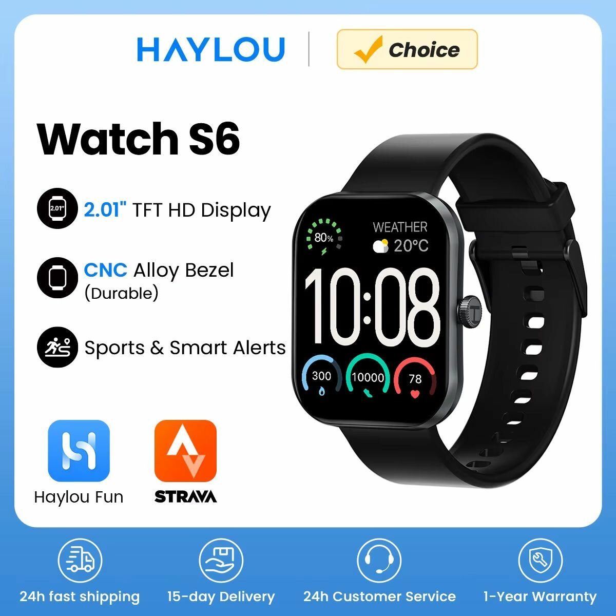 Haylou Смарт-часы Умные Bluetooth-часы HAYLOU S6 с функцией определения состояния здоровья, 51mm