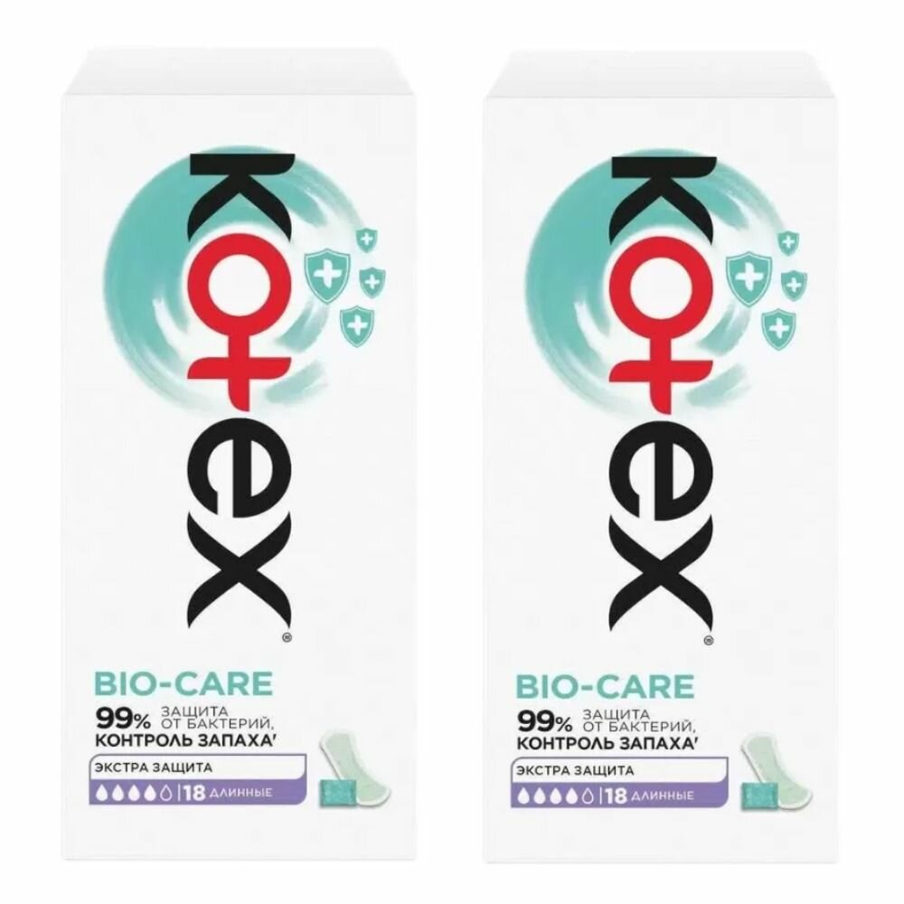 Kotex Гигиенические прокладки Bio-Care, длинные, ежедневные, 18 шт в уп, 2 уп/