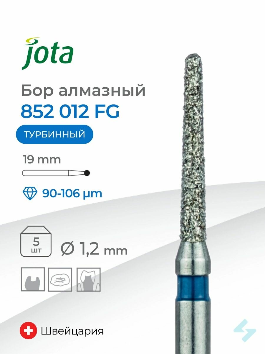 Бор алмазный 852 012 FG, синий, 5 шт. Форма: конус с закругленным концом