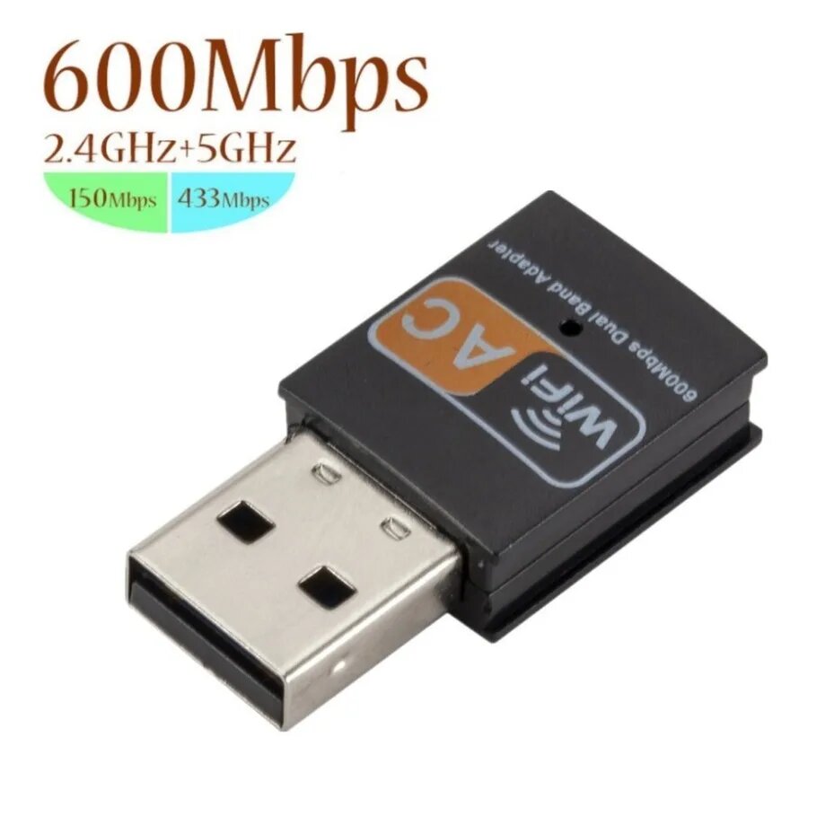 TABLLYUGE Беспроводной USB Wi-Fi адаптер 600 Мбит/с 2.4ГГц/5ГГц черный No Antenna