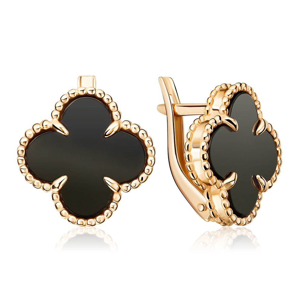 Серьги, красное золото, 585 проба, оникс