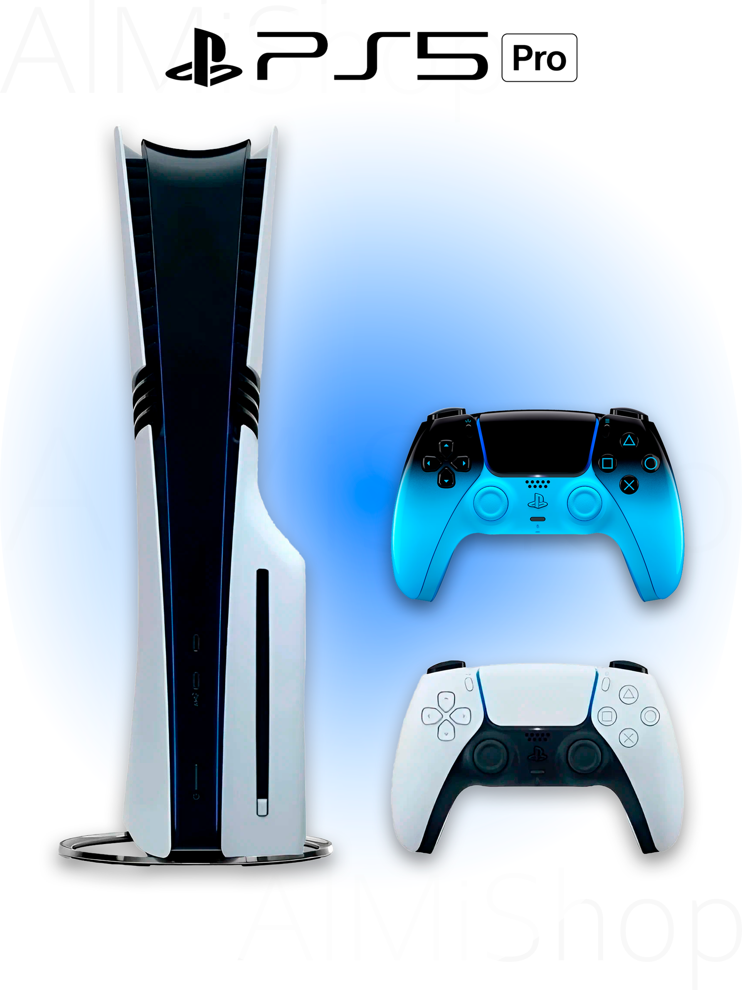 Игровая приставка Sony PlayStation 5 PRO (Digital) + дисковод + 2-й геймпад (сине-черный, Rythm Blue)