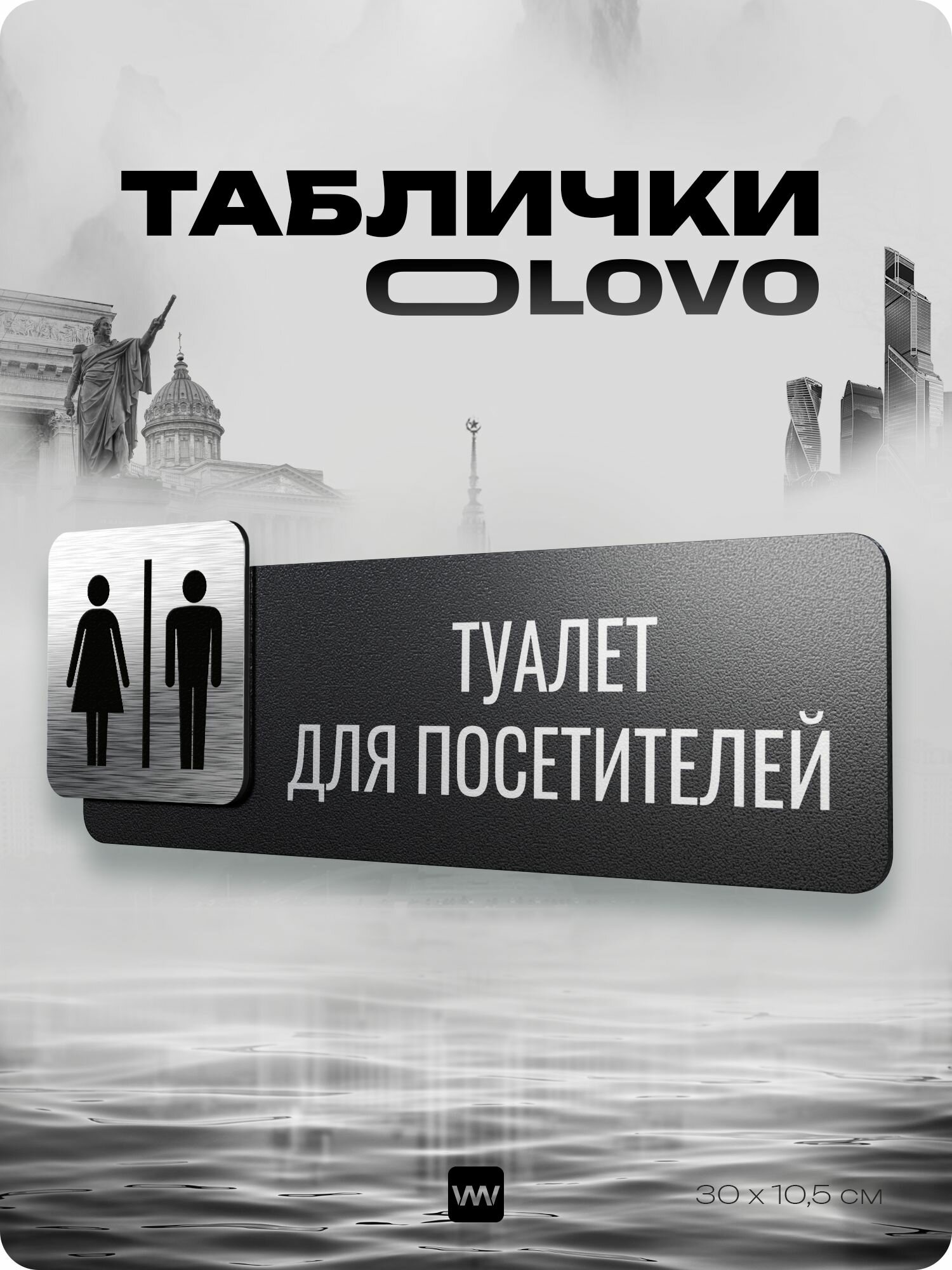Табличка "Туалет для посетителей" на дверь, для офиса, общественного места, серия OLOVO/олово SLV, Айдентика Технолоджи