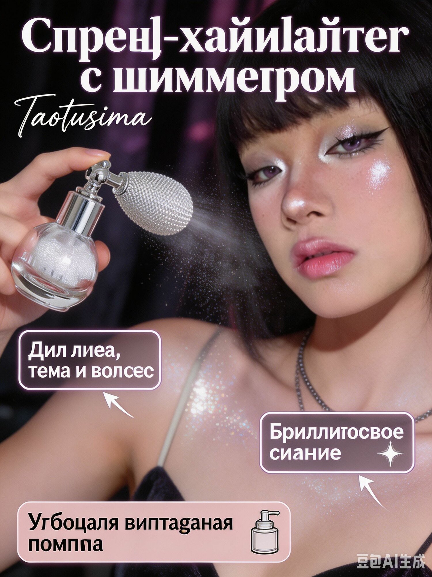 Хайлайтер, спрей с блестками-шиммер для тела и лица, мерцающая пудра и глиттер для макияжа на вечеринку.