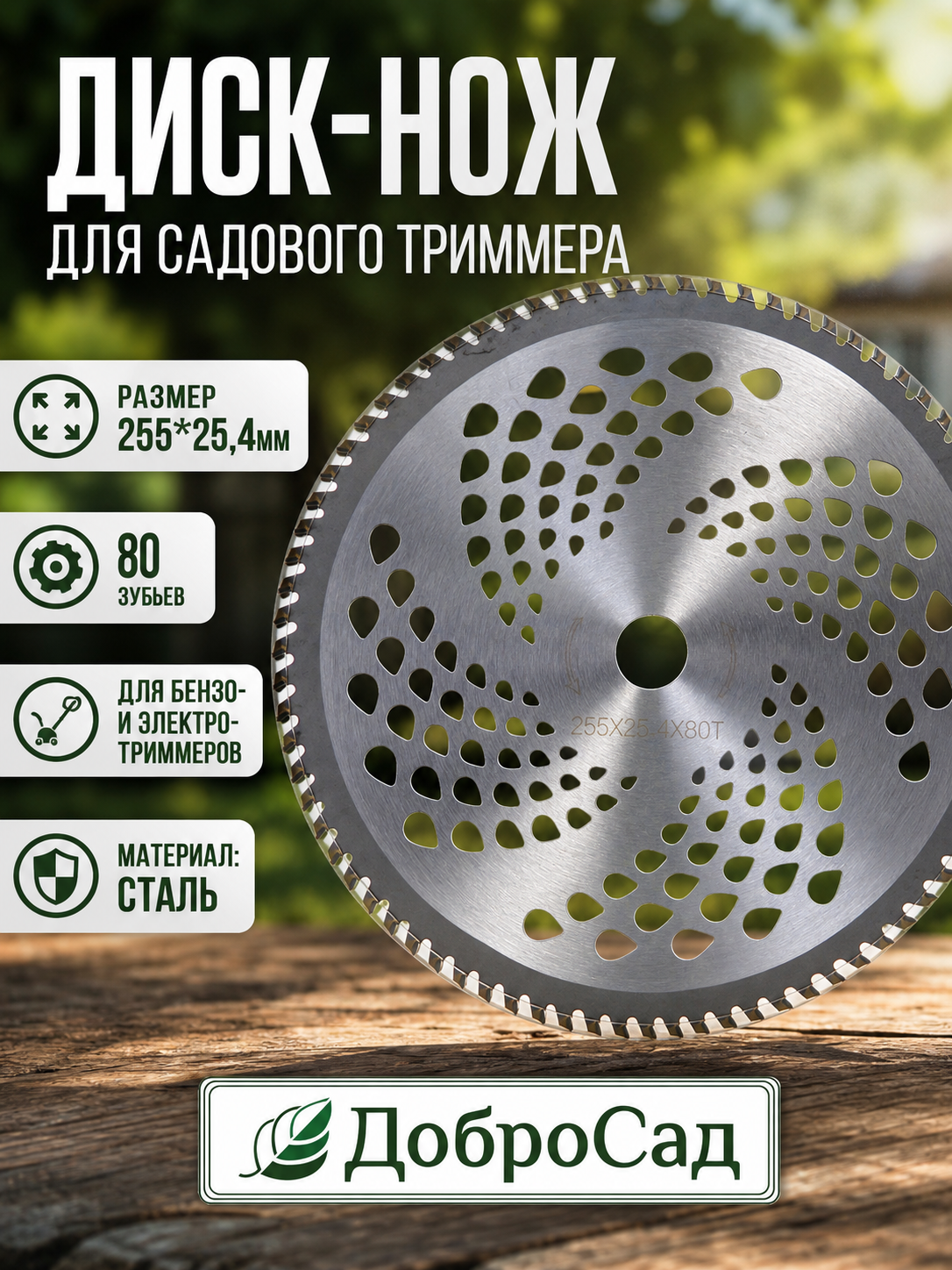 Диск для триммера 255х25,4мм, 80 зубьев, металл, универсальный
