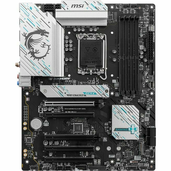 Материнская плата MSI B760 GAMING PLUS WIFI DDR4, LGA 1700, Intel B760, 4xDDR4, 4xSATA, 2xM.2, 1xPCI-E 4.0 x16, 1xPCI-E 4.0 x4, 3xPCI-E 3.0 x1