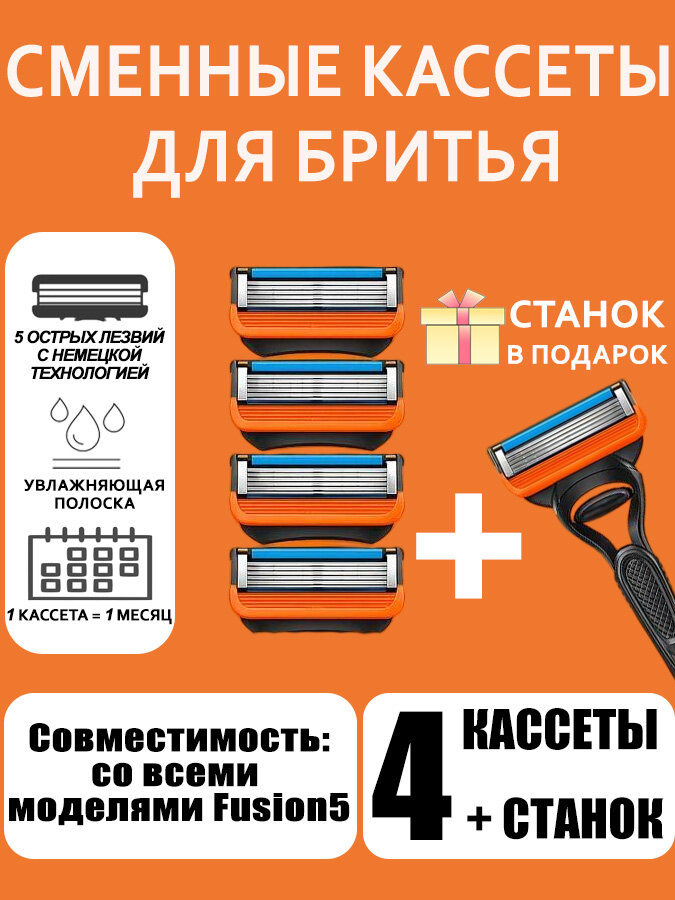 Бритвенный набор мужской, совместим с популярными бритвами, 1 станок + 4 сменные кассеты по 5 лезвий