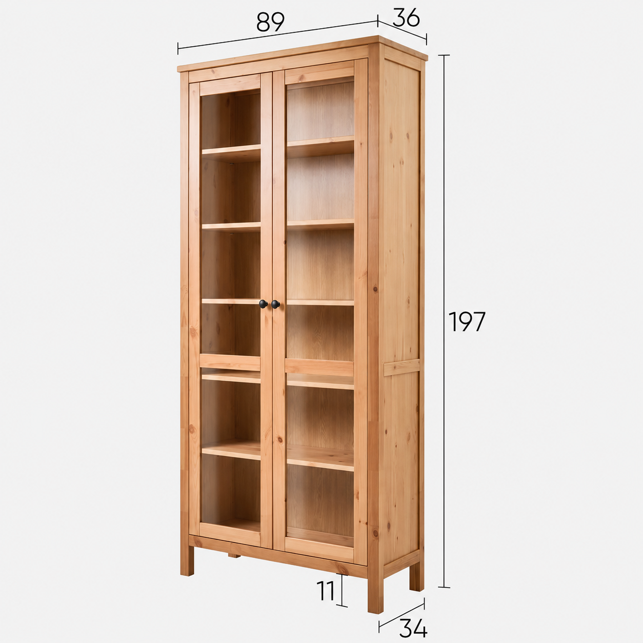 Шкаф витрина HEMNES Кымор с дверями ст/ст, массив сосны, цвет коричневый, (икеа)