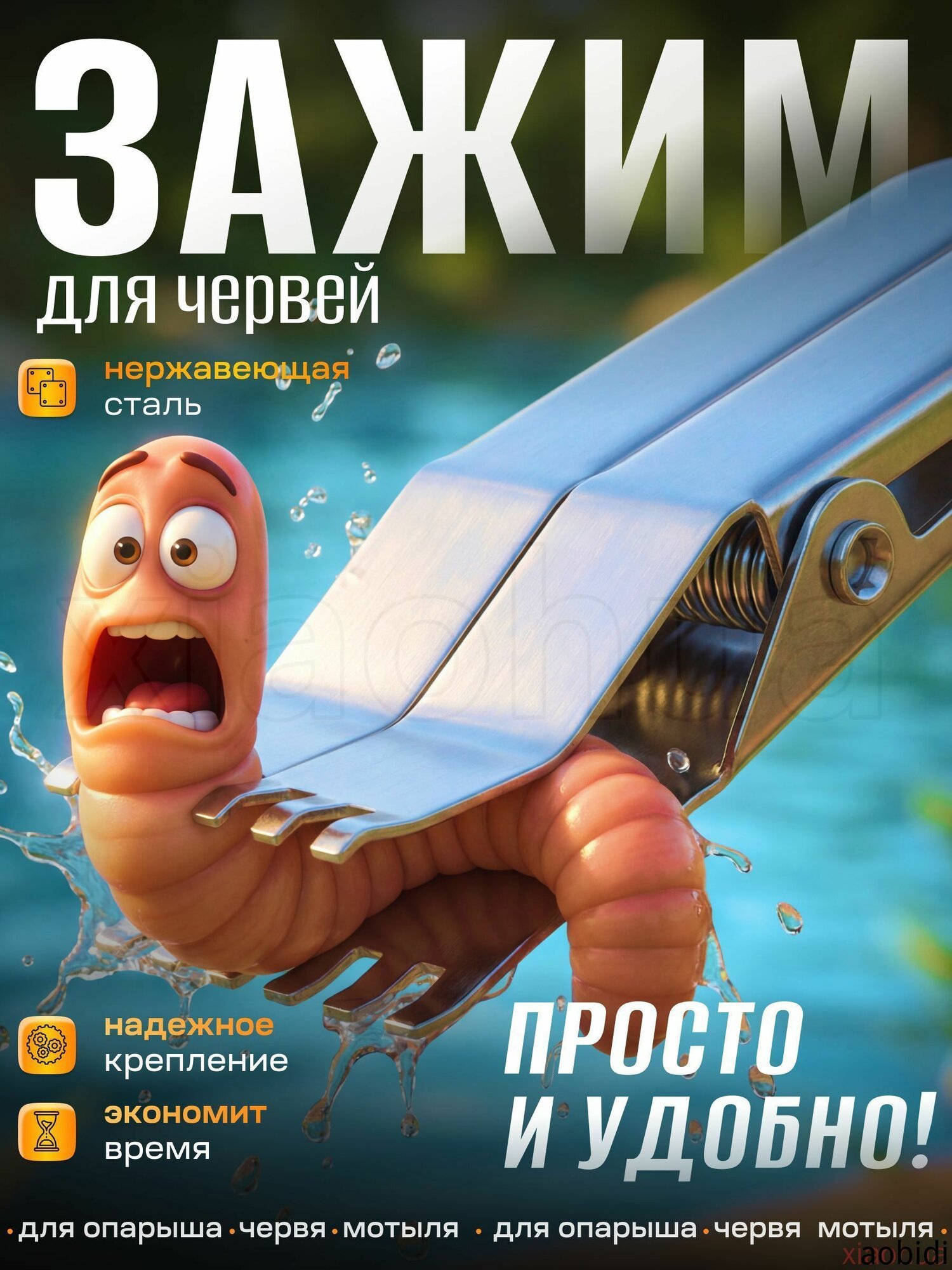 Зажим для червя рыболовный металлический / пучковяз для насаживания на крючок мотыля, наживок