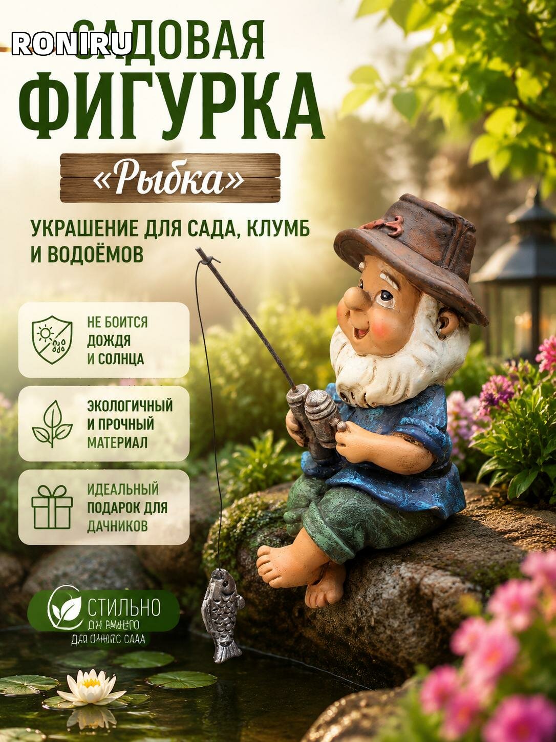 Садовая фигурка "Рыбка" — декор для сада и дачи, устойчивая к дождю и солнцу, украшение для клумб и водоёмов.