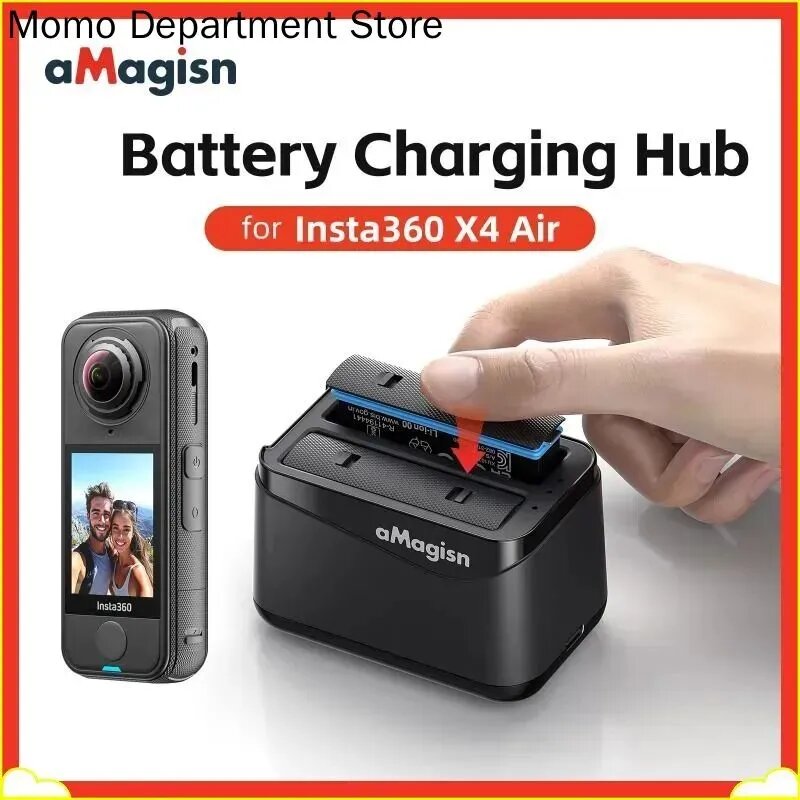 Портативное двухканальное зарядное устройство aMagisn для Insta360 X4 Air Charger Manager со слотом для SD-карт