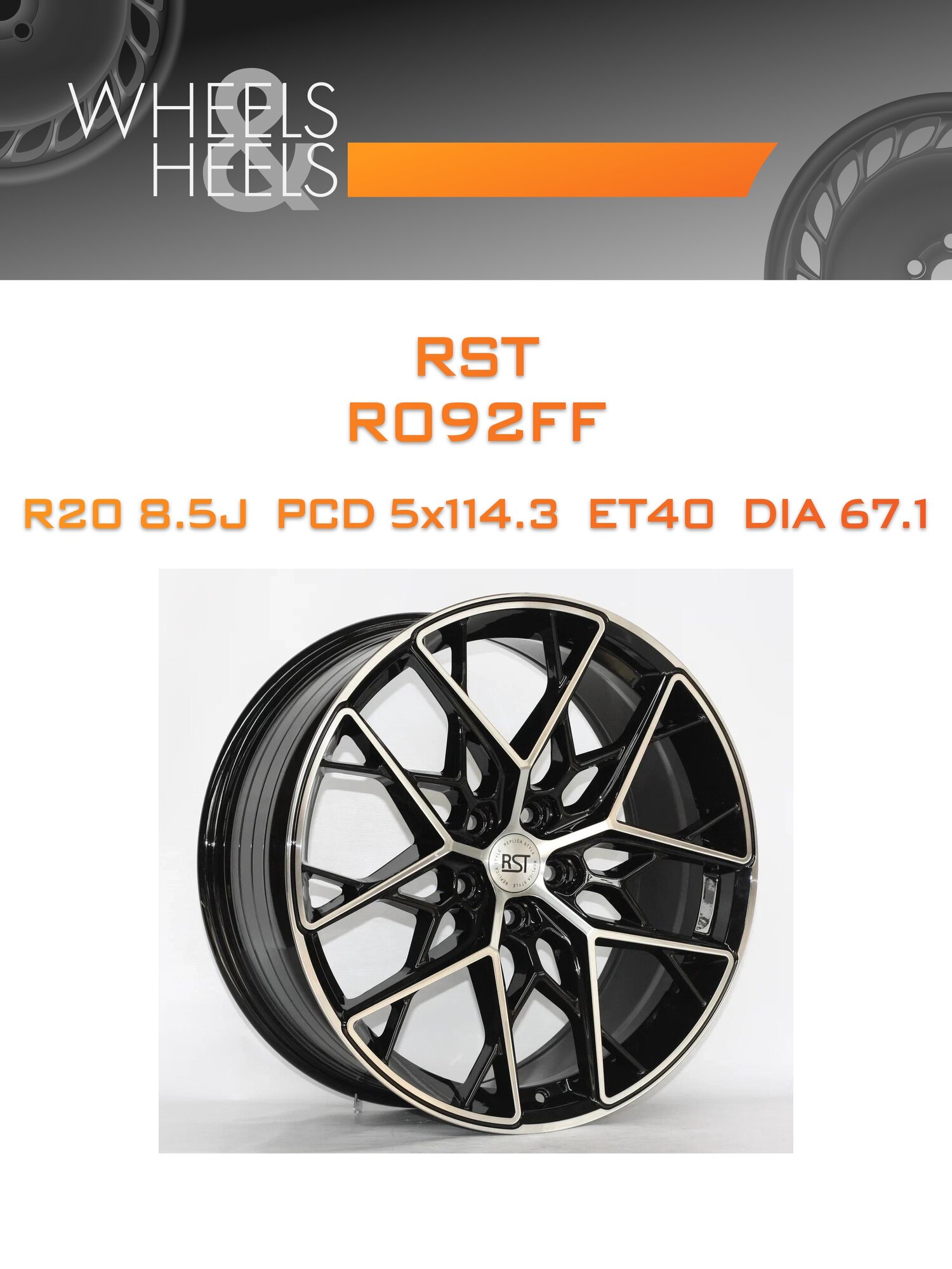Диск автомобильный литой RST R092FF 20x8.5 5x114.3 et40 dia67.1 Чёрный с полированной лицевой частью