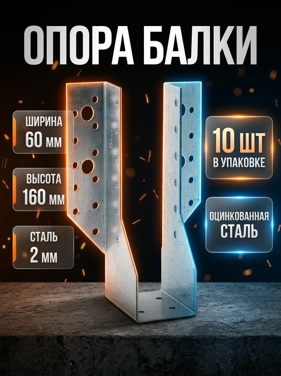 Крепеж (опора) для балок 60х160х2 мм, открытого типа
