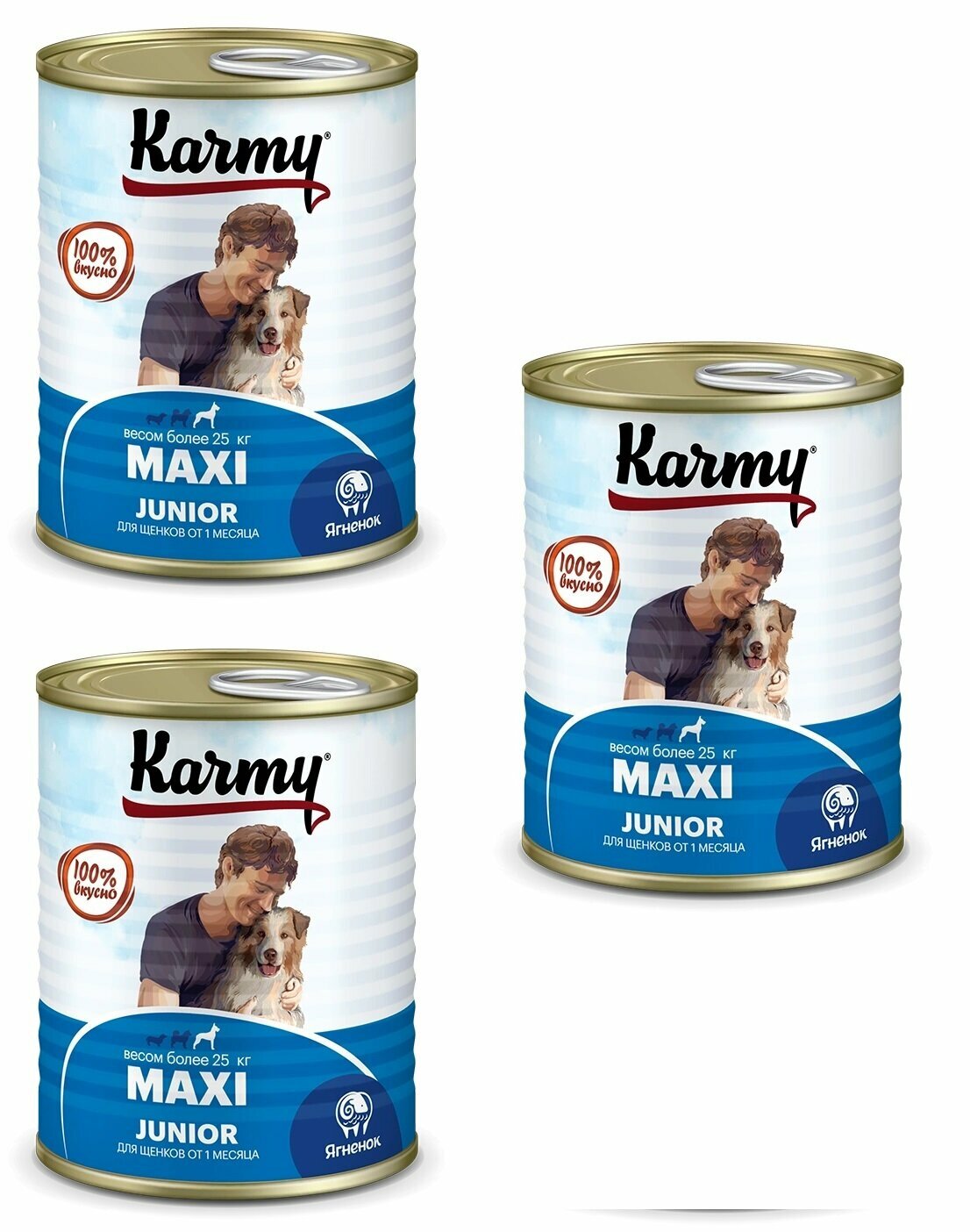 Консервы Карми для щенков Maxi Junior крупных пород Ягненок 340г 3шт