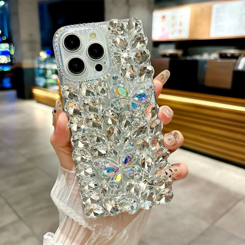 Индивидуальный чехол с блестками и стразами в виде бабочки для Samsung Galaxy S26 Ultra/S25/S24 FE/A57/A56/A37/A17, полностью инкрустированный бриллиантами