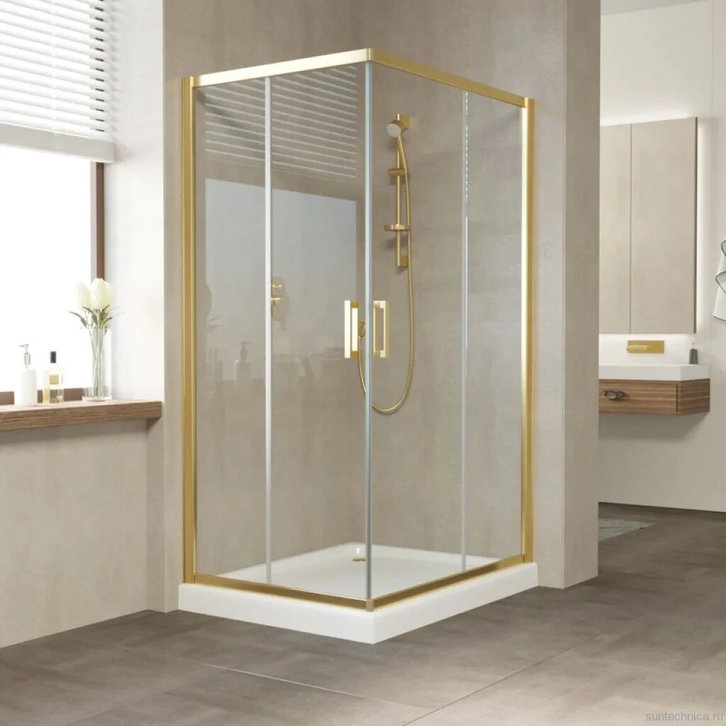Душевой уголок Vegas Glass ZA-F Tur Novo 110*90 09 01 профиль золото, стекло прозрачное
