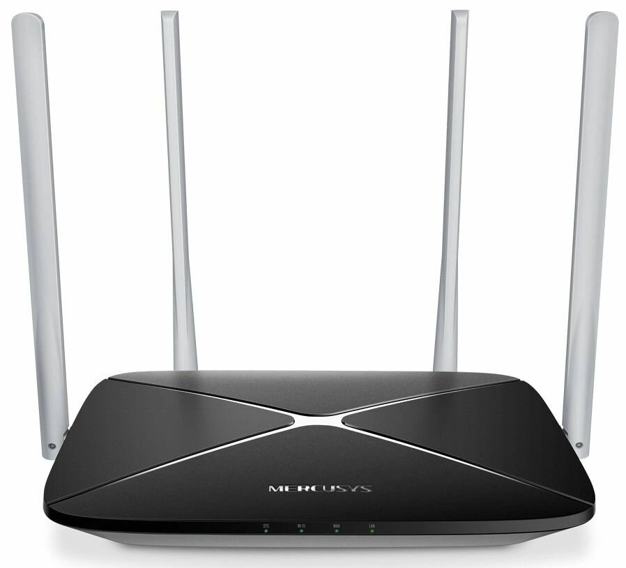 Беспроводный маршрутизатор Mercusys AC12, Dual Band, (867Мбит/с на 5 ГГц + 300Мбит/с на 2,4 ГГц)4 порта 100 Мбит/с, 4 фиксированных антенны