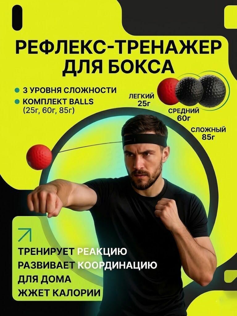 Тренажер для бокса на голову мяч для реакций , 3 уровня нагрузки