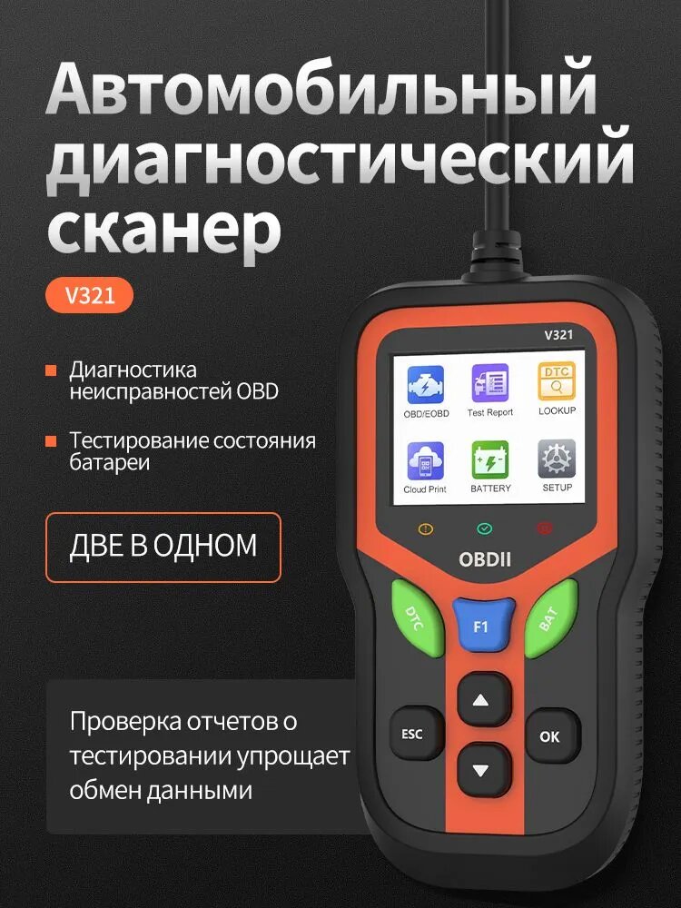 Сканер для диагностики автомобилей, считыватель кодов неисправностей двигателя автомобиля, подходит для всех транспортных средств, совместимых с протоколом OBD II.
