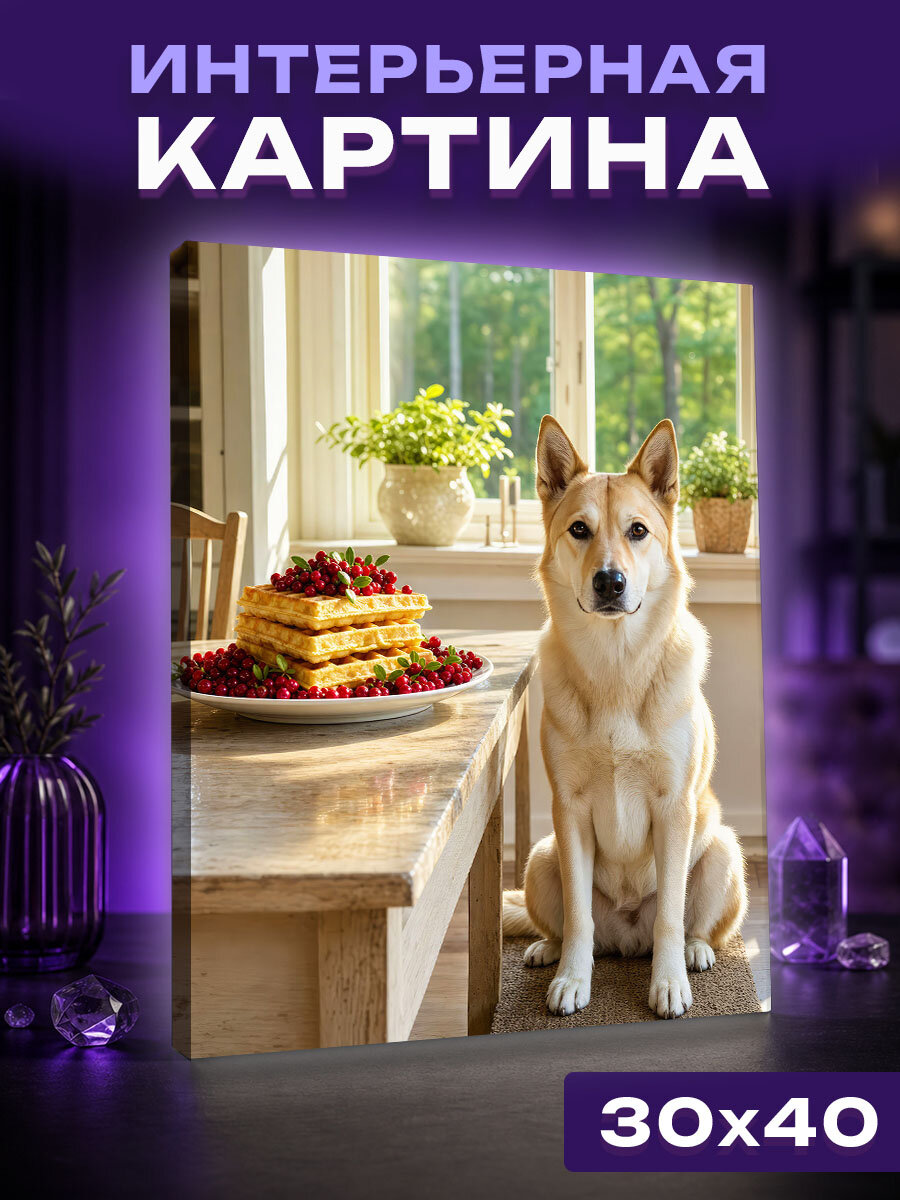 Интерьерная картина Лайка у вафельного стола