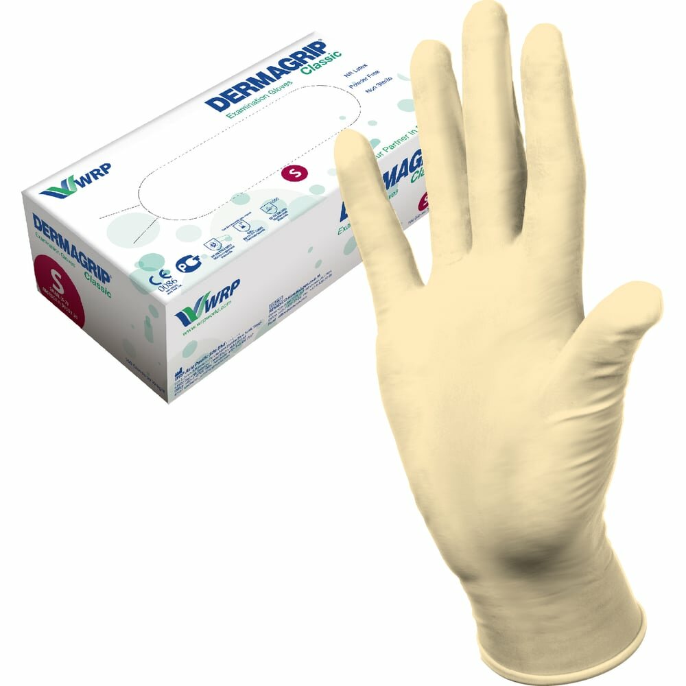 Смотровые латексные перчатки DERMAGRIP CLASSIC 100 штук, размер S CT0000000690
