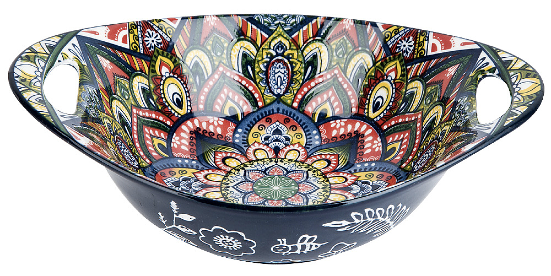 Салатник Nouvelle Home / Нувель Хоум Arabesque с ручками, из фарфора, синий, 600мл, 22.5х15х6.5см / столовая посуда