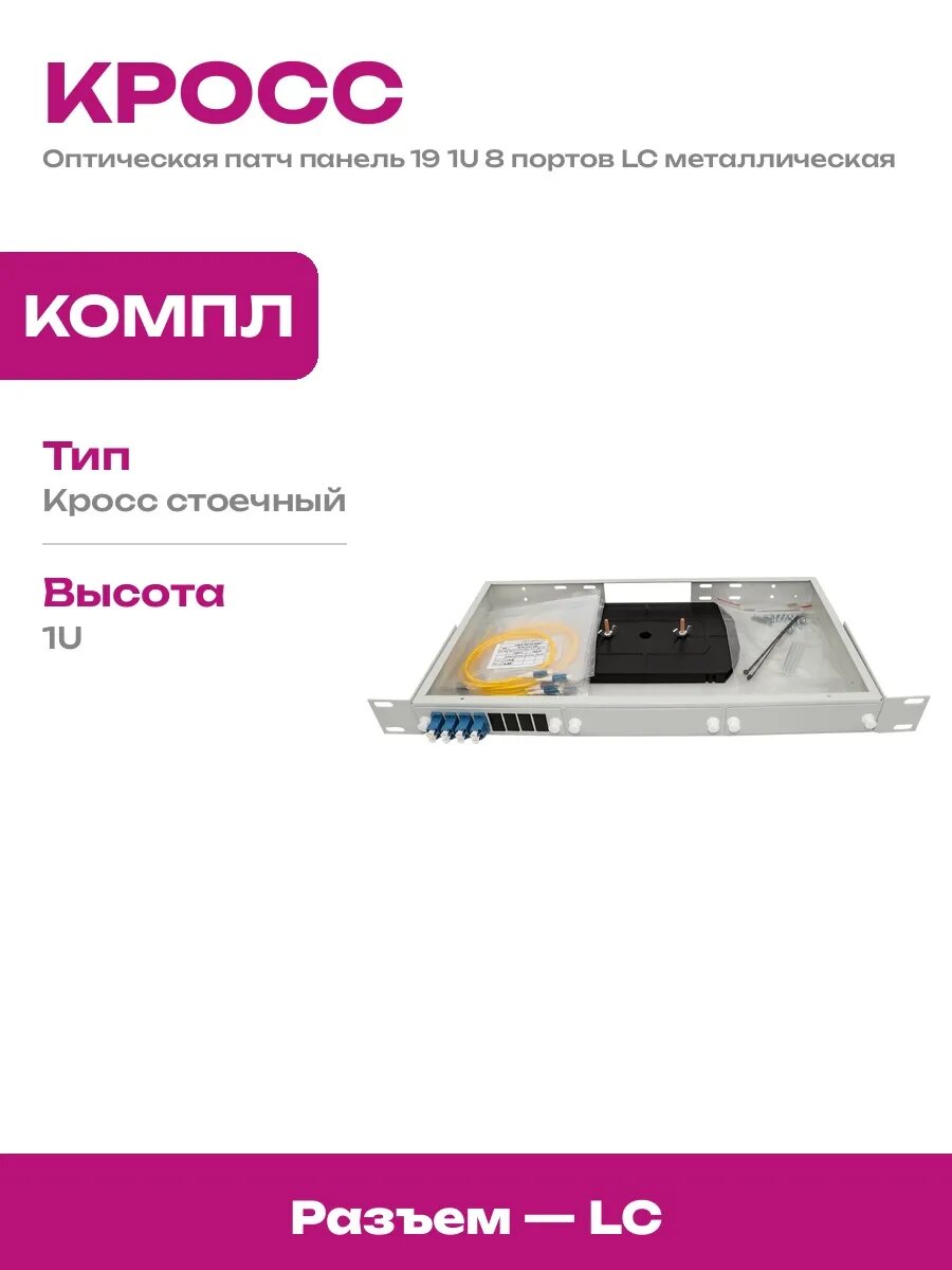Распределительный кросс 19 1U 8 портов LC серый стоечный
