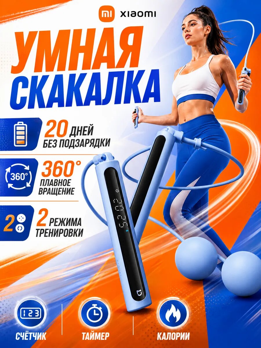 Умная скакалка Mijia Smart Skipping Rope 2 для тренировок, фитнеса и подсчёта прыжков