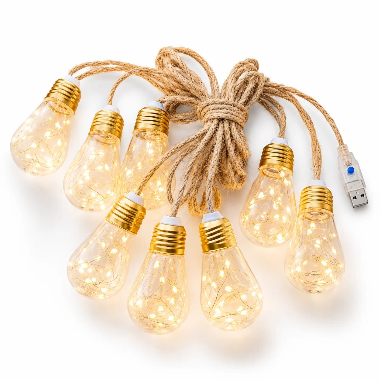 Винтаж LED гирлянды Pennevine USB теплый белый свет 8/16/24 диодов (10M) 24 bulbs