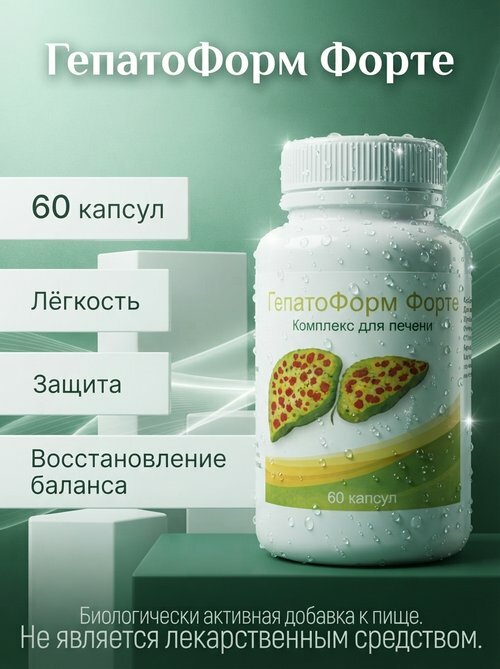 БАД для поддержки печени ГепатоФорм Форте, нормализация работы, банка 60 капсул