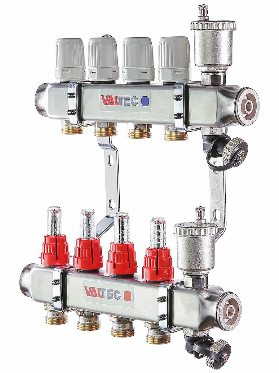 Коллекторная группа VALTEC 10 выходов, 1"х3/4" с расходомерами, нержавеющая сталь VTc.586. EMNX.0610