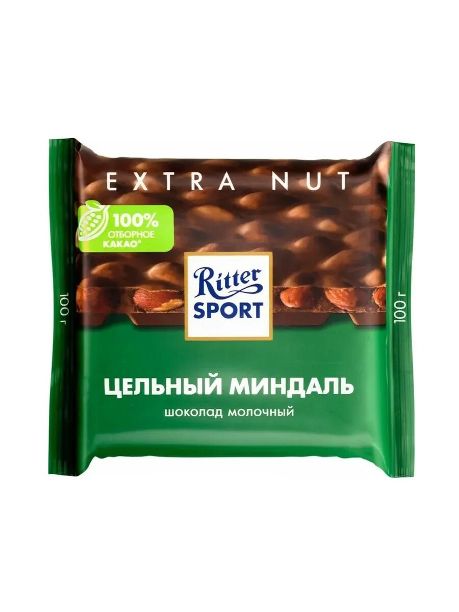 Ritter sport Шоколад молочный с цельным миндалем, 100 г, 1 шт