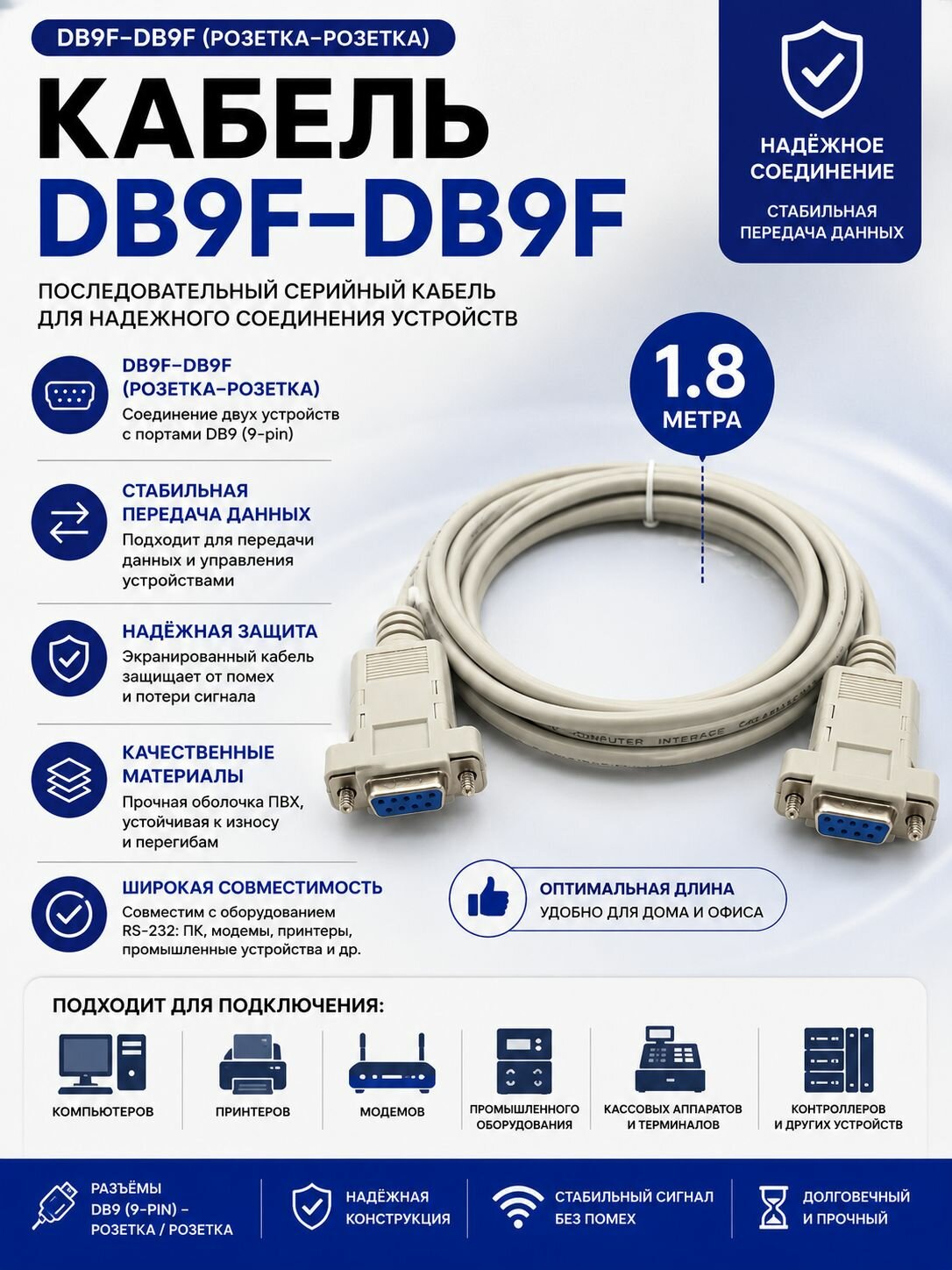 Кабель DB9F - DB9F розетка-розетка 1.8м E212689