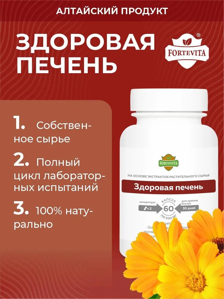 Комплекс Forte Vita "Здоровая печень" с натуральными экстрактами алтайских трав 60 капсул месячный курс
