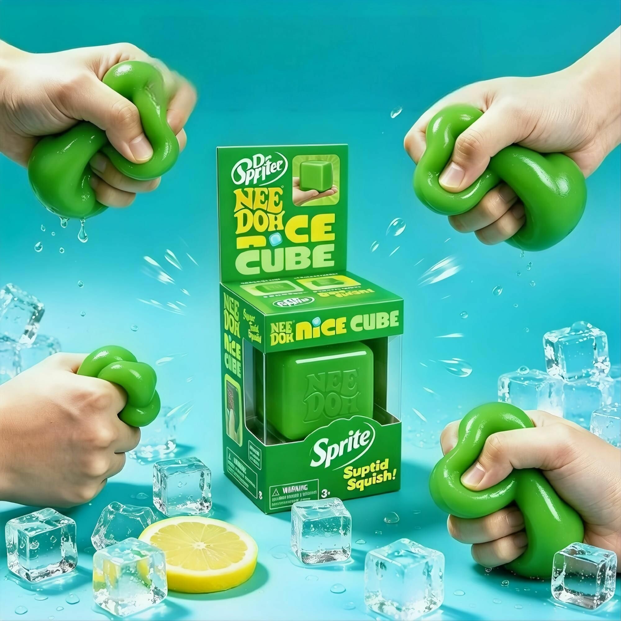 Антистрессовая игрушка Nee Doh Nice Cube в дизайне Sprite, зеленый сквиш для снятия стресса