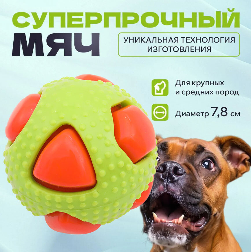 Игрушка для собак, суперпрочный пищащий мяч, для средних и крупных пород собак, диаметр 7.8 см