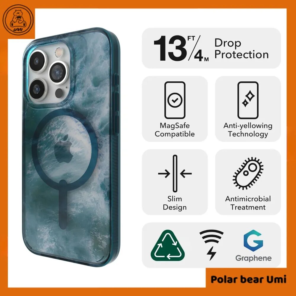 Чехол для iPhone 15 Pro Max (6.7") ZAGG Milan Ocean SNAP Case с магнитом для MagSafe океан