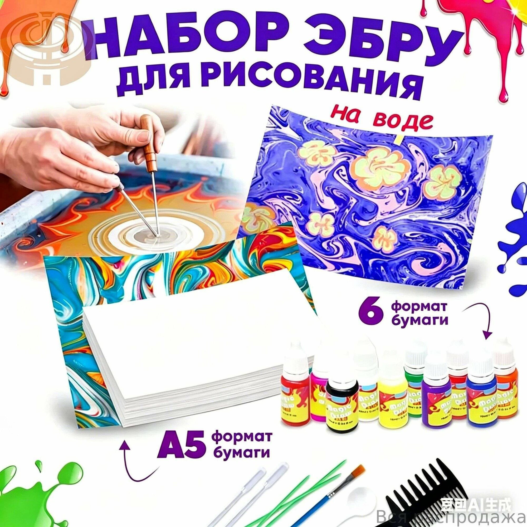Набор для рисования на воде эбру 6 цветов