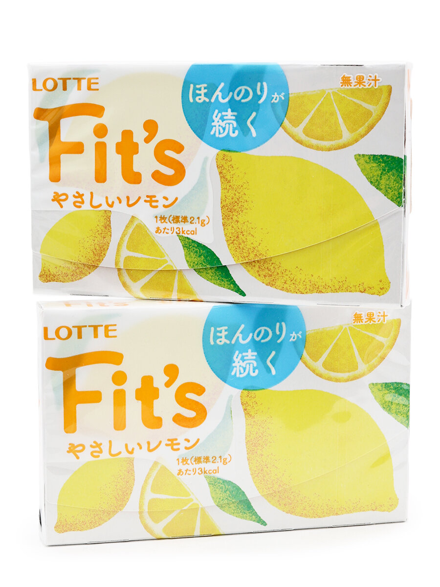 LOTTE Жевательная резинка без сахара Лимон 2 пачки Fit's Gentle Lemon, 2 x 24,6 г