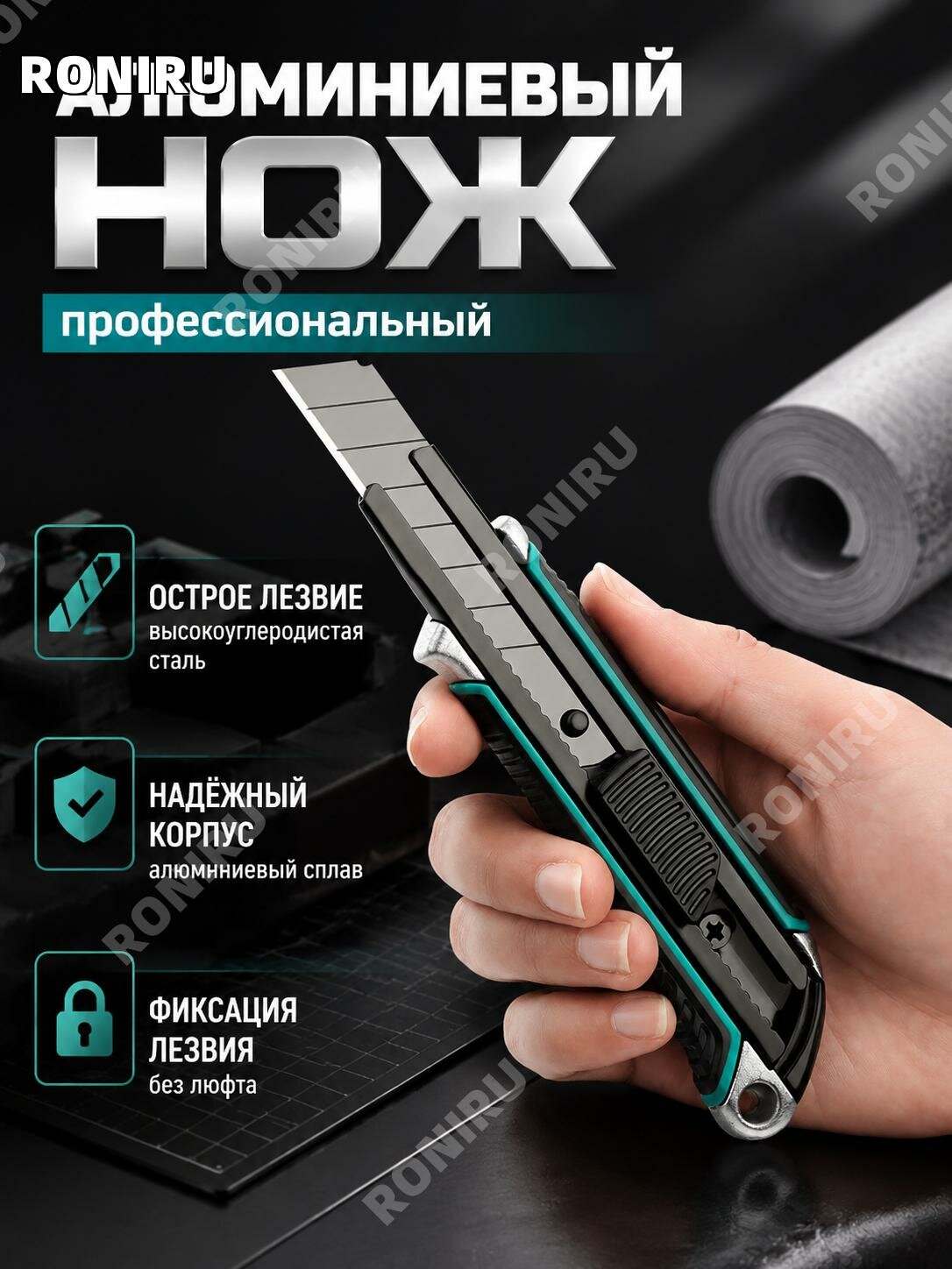 Строительный нож TOSEN99536 для обоев и упаковки, алюминиевый корпус