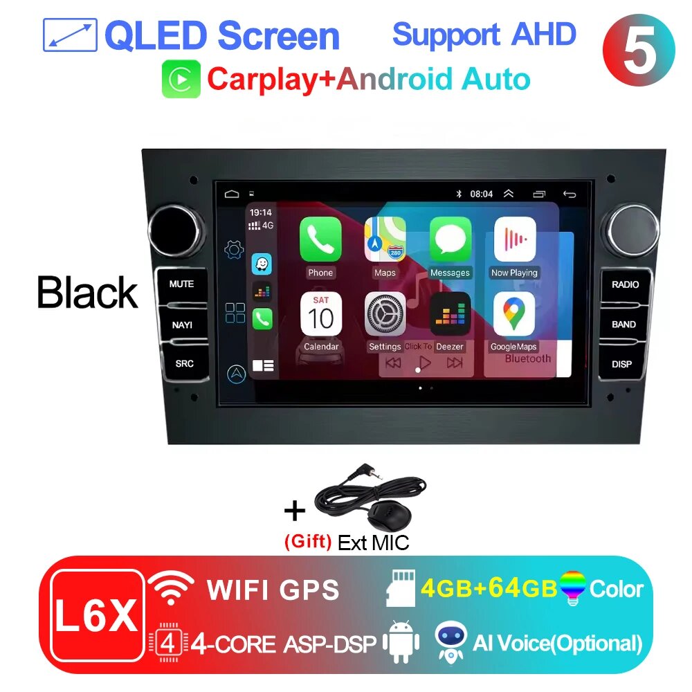 Автомагнитола Android 14 Carplay GPS, Черный B-L6X(4-64GB)